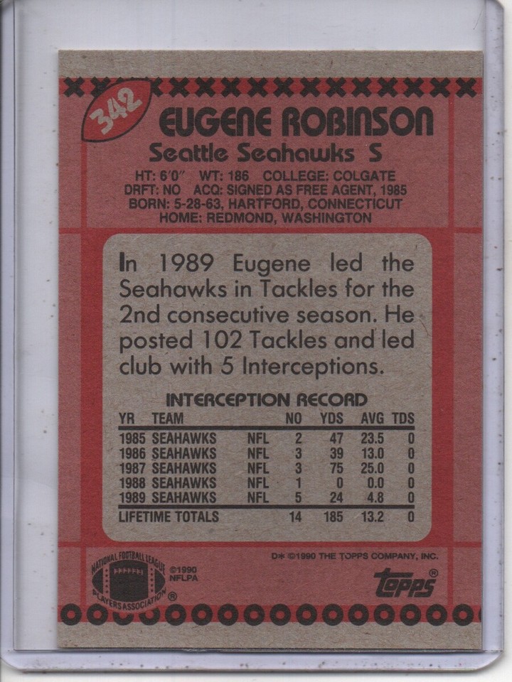 1990 TOPPS #342 EUGENE ROBINSON SEATTLE SEAHAWKS FREE SHIPPING | eBay