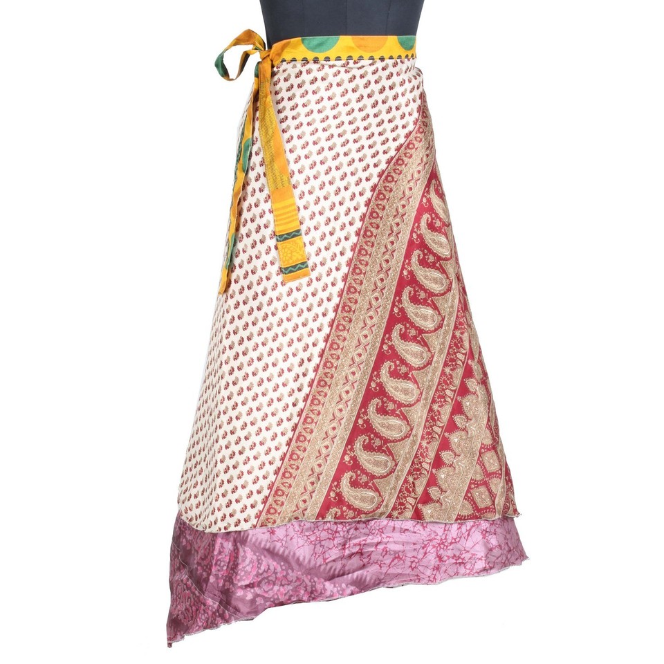 Vintage Silk Sari Recycled Magic Wrap Around Skirt Reversible Women ...