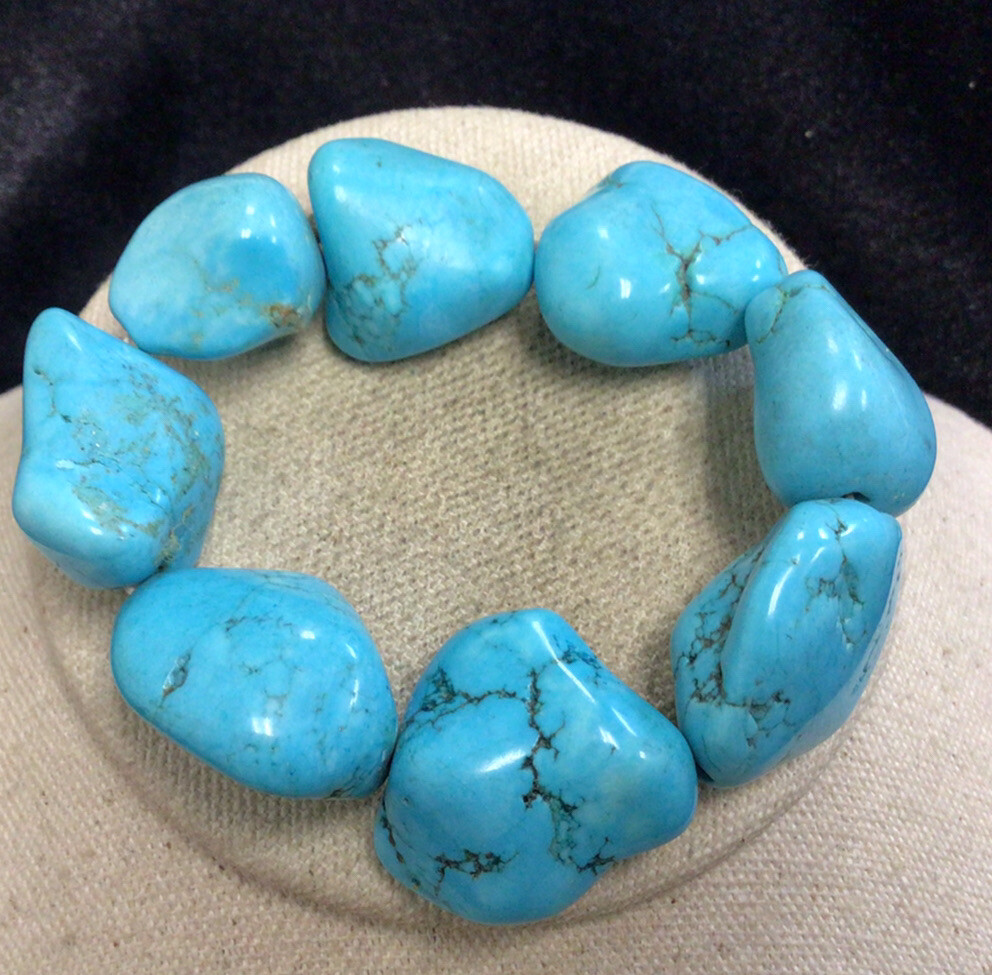 Vintage Costume Chunky Glass faux Turquoise Stone Stretch Bracelet R706 ...