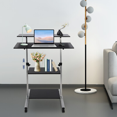 Adjustable Height Computer Table Rolling Laptop Desk Mobile Stand Up ...