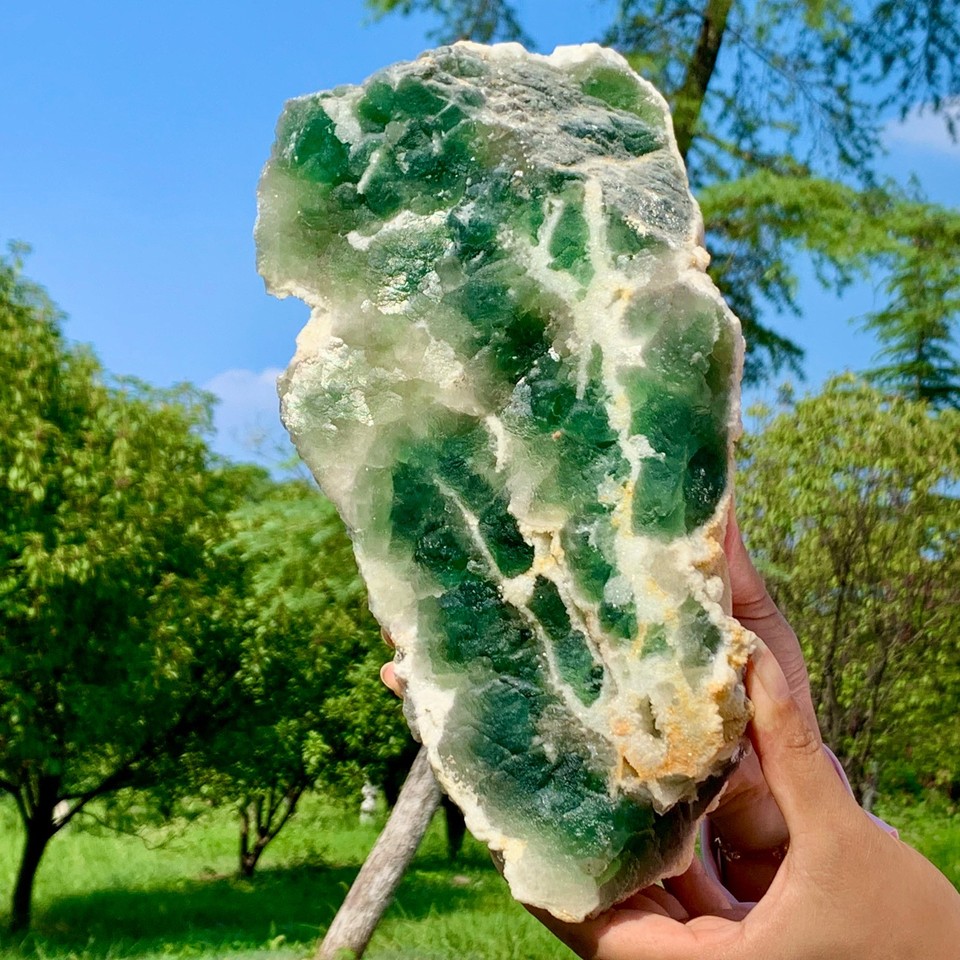 8.10LB Rare transparent green cubic fluorite mineral crystal sample ...