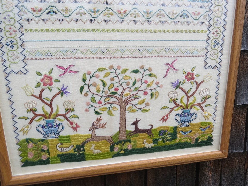Vintage Needlepoint Sampler Hand made hand stitched-- copy 18th century ...
