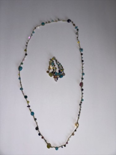 Woven Tan String Necklace +bracelet Jelly Bean Glass Beads And Other ...