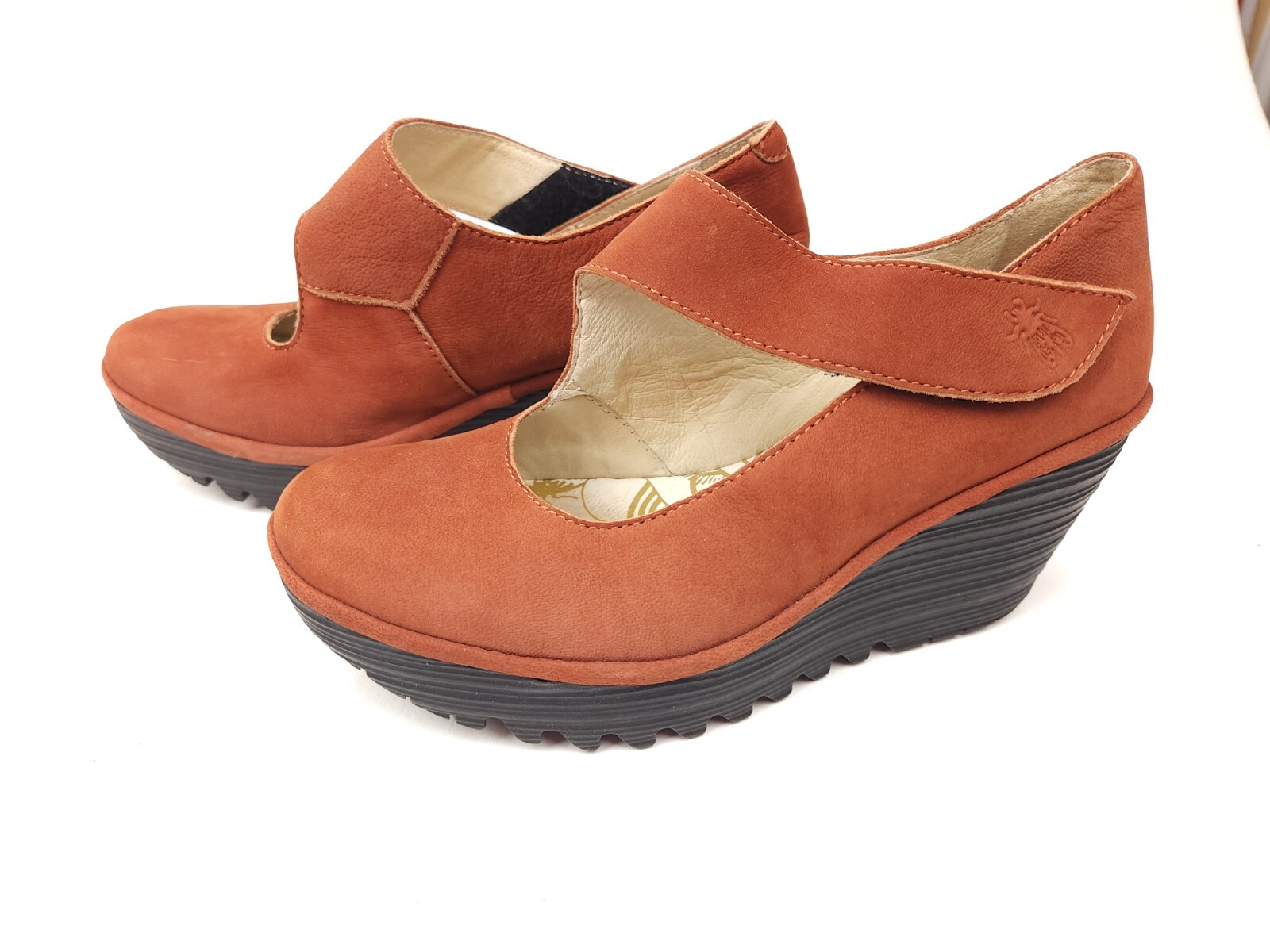 Fly London Yasi Red Orange Suede Platform Wedge Heels size US 6.5-7 EU ...