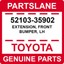 TOYOTA GENUINE LEFT DRIVER SIDE FRONT BUMPER EXTENSION 52103-35902 99 ...