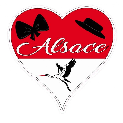 Alsace Alsacien Alsacienne coeur cigogne logo autocollant adhésif ...