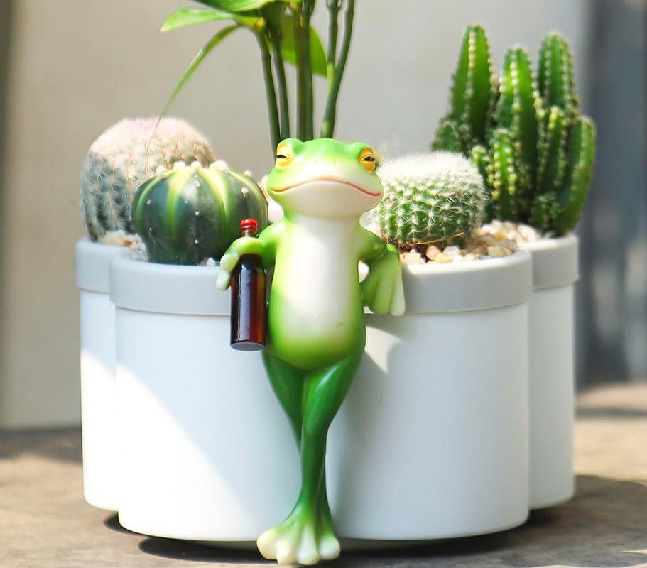 Miniature Frog Figurines Tipsy Frog Pot Hugger, Funny Frog Plant Pot ...