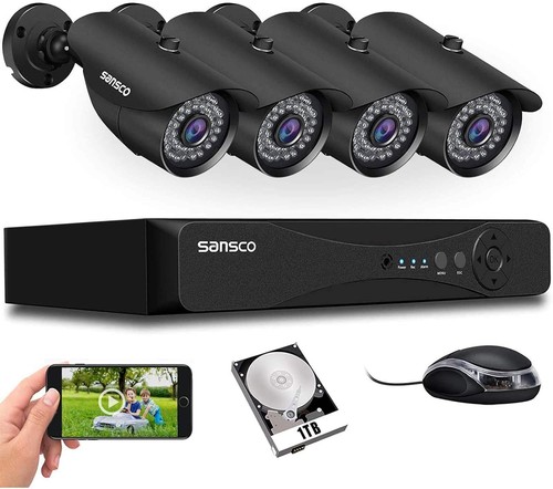 SANSCO 5MP 8 Channel DVR Outdoor CCTV Camera System with 1TB Hard 4 Cam ...