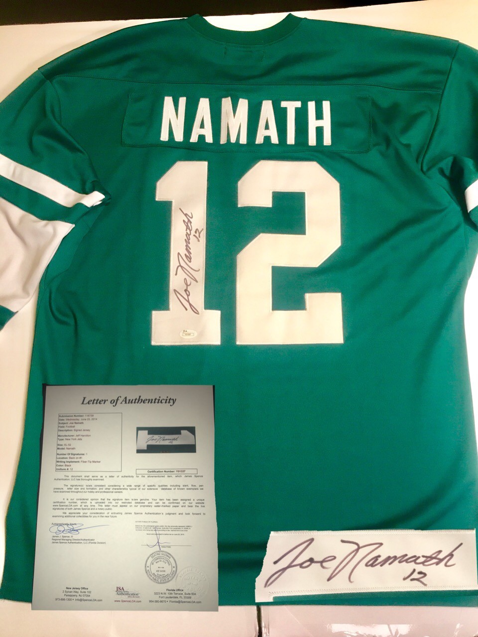 JOE NAMATH SIGNED JERSEY NEW YORK JETS FOOTBALL NFL HALL OF FAME JSA ...