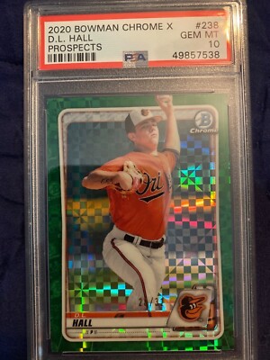 DL Hall Rookie Card 2020 1st Bowman Chrome Green X Fractor 24/31 PSA 10 ...