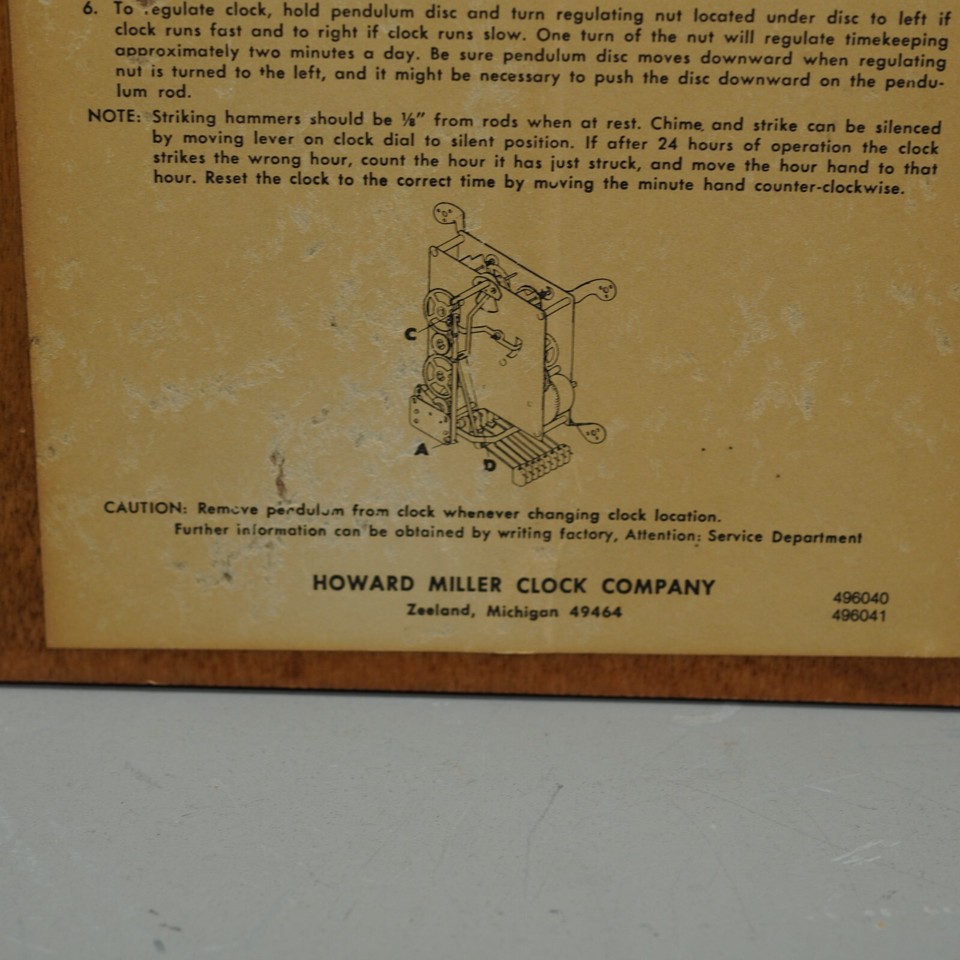 Howard Miller Triple Chime Mantle Clock 612 430 143 Movement Germany ...