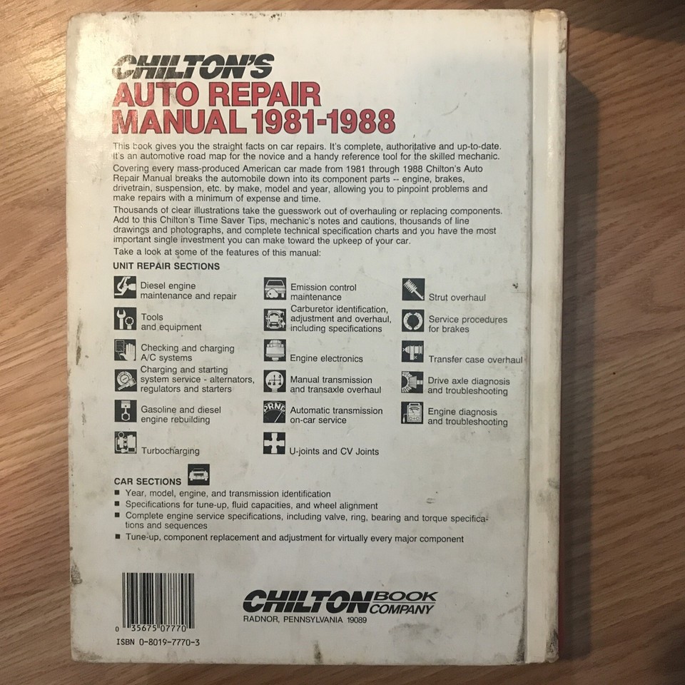Chiltons Auto Repair Manual 1981-1988 US Hard Cover #7770 | eBay