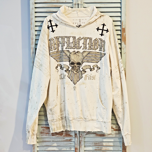 VINTAGE Y2K LIVE FAST AFFLICTION HOODIE XL Distressed White Grunge ...