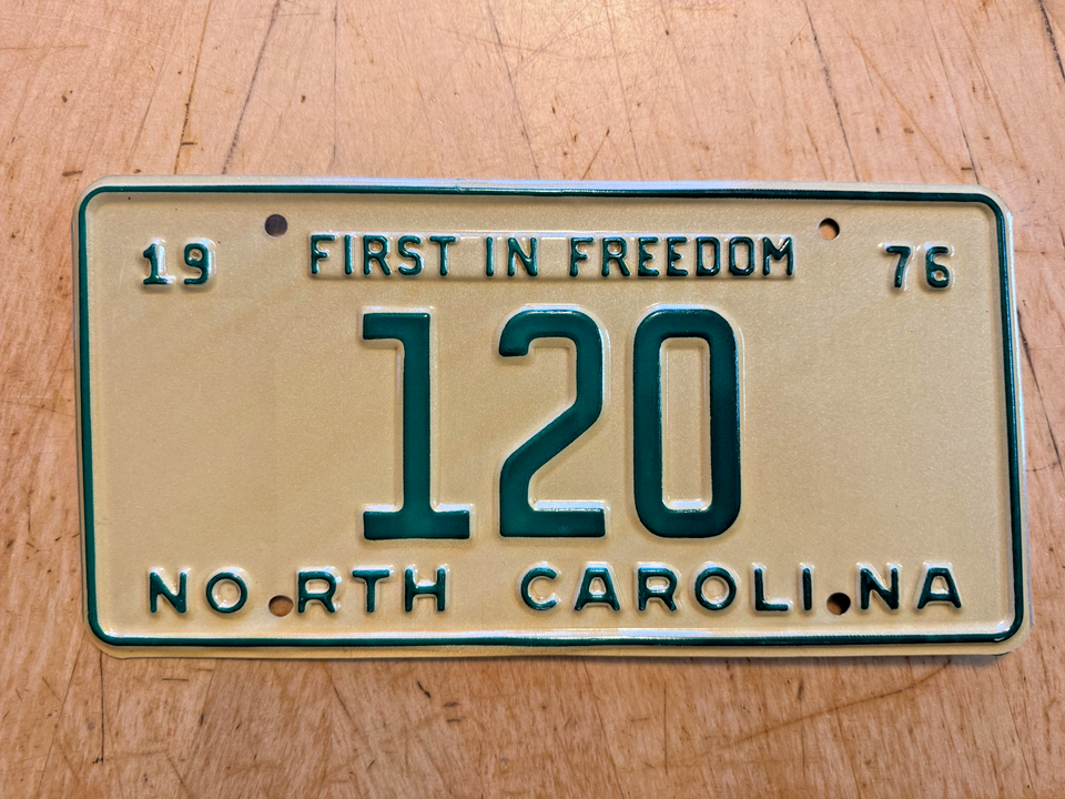 MINT 1976 NORTH CAROLINA LOW NUMBER LICENSE PLATE 
