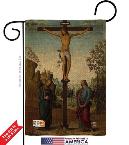 The Crucifixion with Virgin Burlap Garden Flag-Pack Religious Faith ...