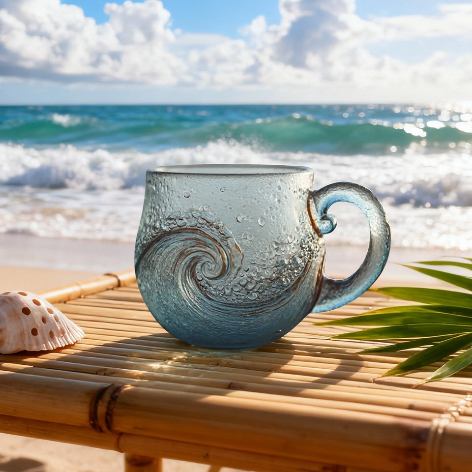 Sea Glass Wave Mug, 12 Oz Ocean Wave Glass Mug Cup, Unique Waves Shape ...