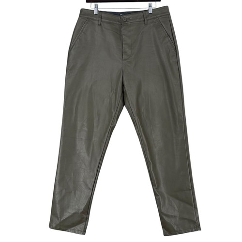 ASOS DESIGN Men Faux Leather Trousers Olive Green W34 L32 Straight Fit ...