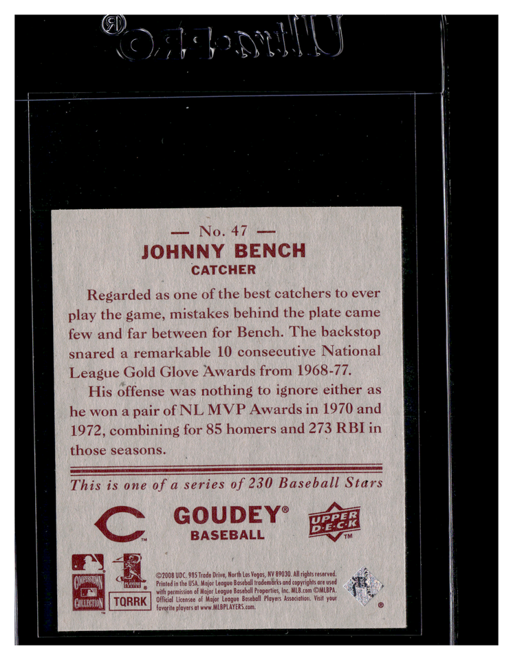 2008 Upper Deck Goudey Mini Red Backs #47 Johnny Bench | eBay