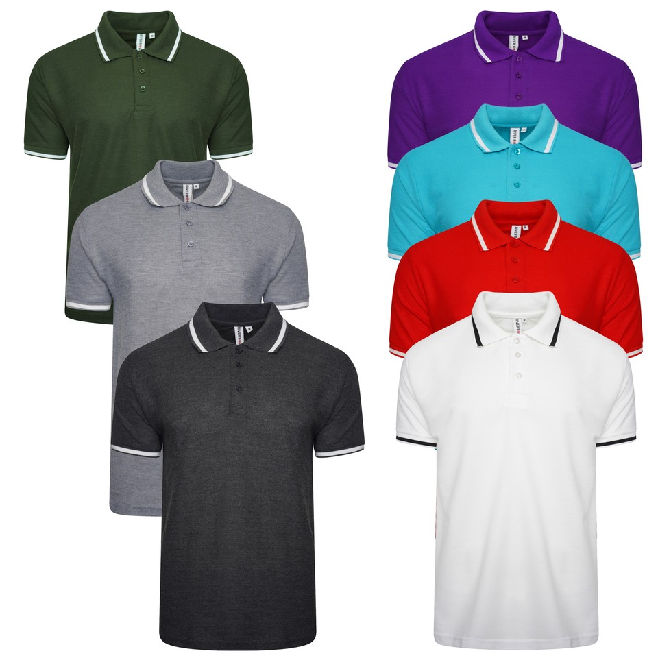 Multipack Mens Polo Shirt Short Sleeve 3,4,7 Pack Pique Plain Tipping ...