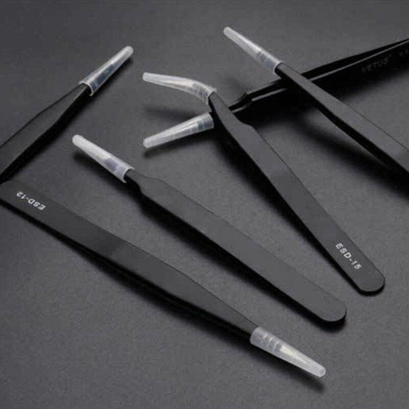 6PCS Anti-static Tweezers ESD Stainless Steel Electronic Component ...