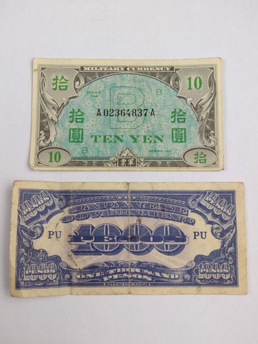 Japanese Military Currency WWII 1000 Pesos & Ten Yen Banknotes | eBay