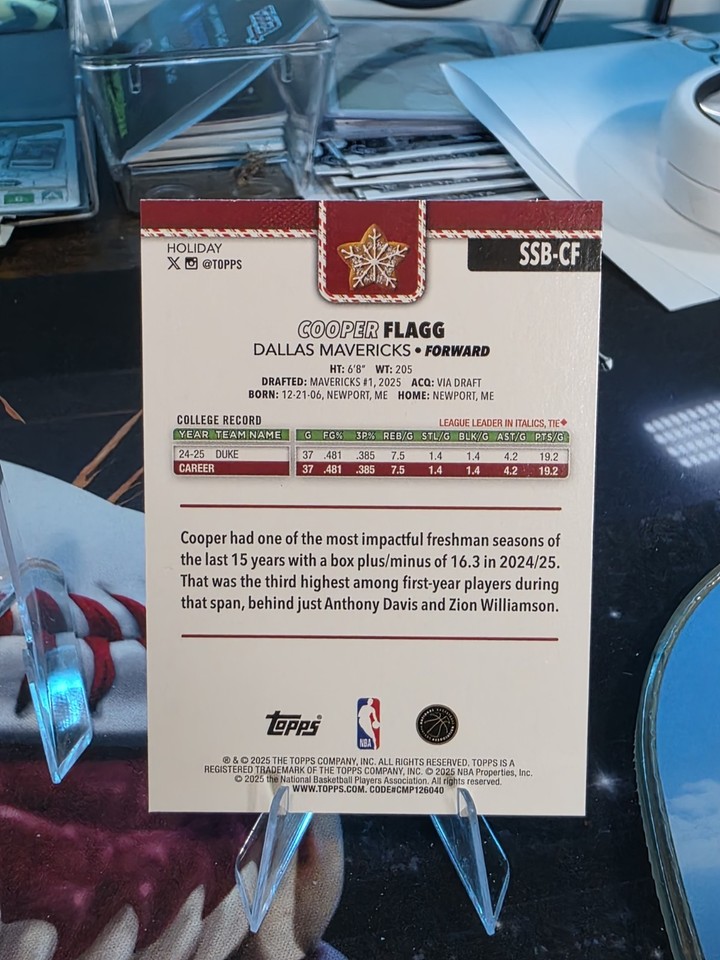 2025-26 Topps Cooper Flagg Holiday SP Back Variation Mavericks SSB-CF ...