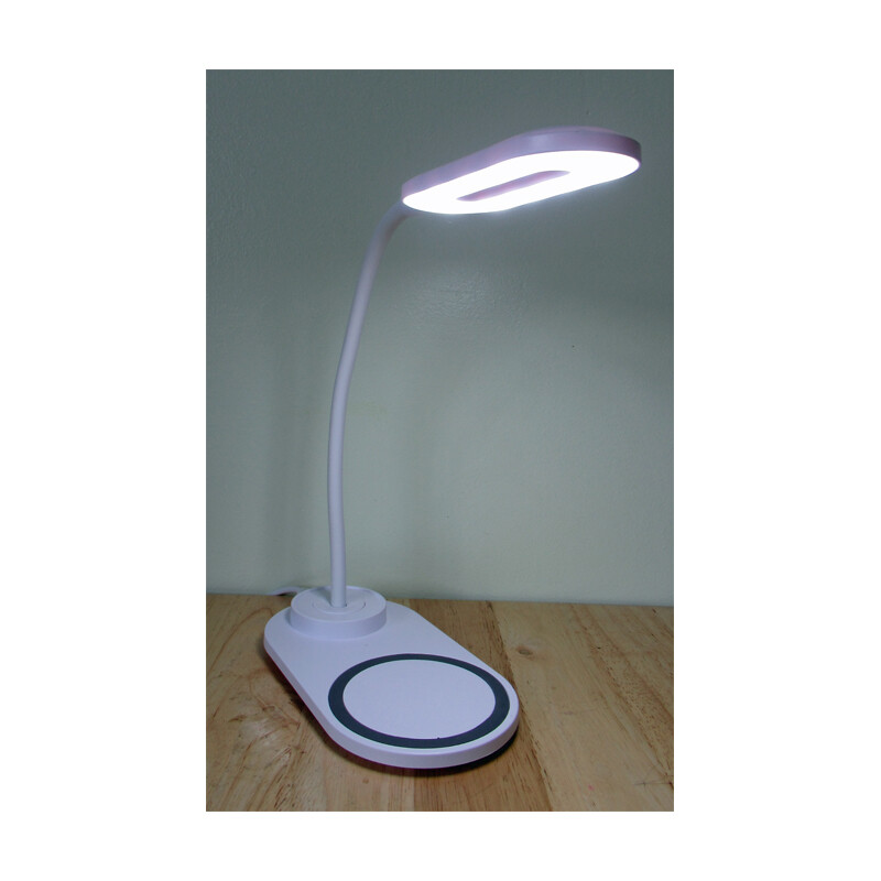 White USB Desk Lamp with Wireless Charging Pad for SmartPhone, 3 LED ...