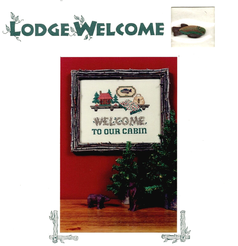 Sue Hillis Designs LODGE WELCOME Cross Stitch Leaflet w/ Fish Button ...