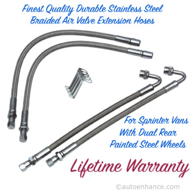 Sprinter Van Air Valve Stem Extension Hose Kit (4) 16" Steel Dual Rear ...