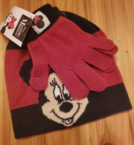 Disney Mini Mouse Red & Black Junior Beanie Hat & Mittens Set For Girls ...