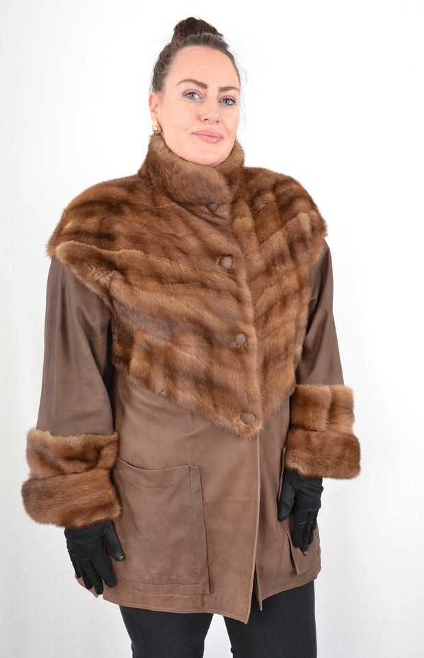 US5356 REAL MINK FUR JACKET RANCH MINK LEATHER COAT SIZE XL - NERZJACKE ...