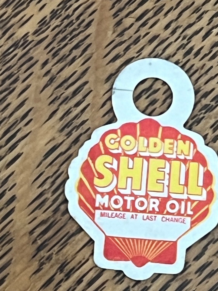 VINTAGE - GOLDEN SHELL MOTOR OIL - UNUSED PLASTIC OIL CHANGE TAGS - 2 ...