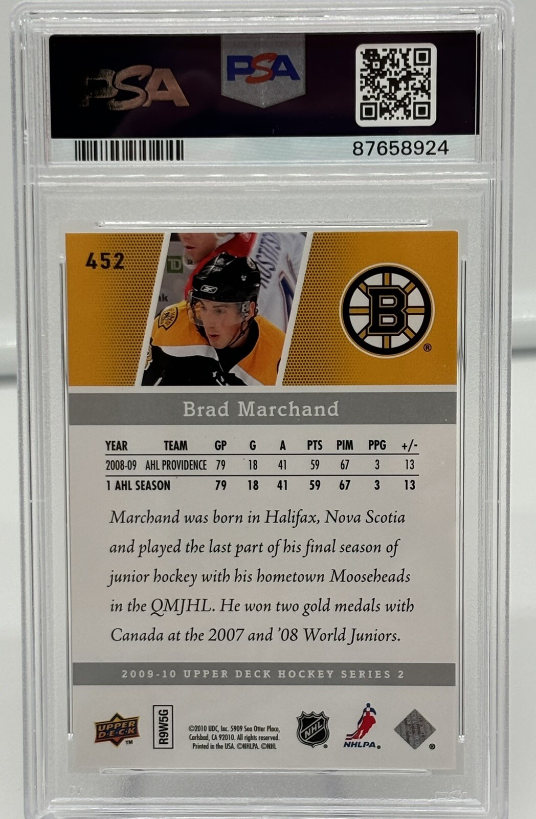 BRAD MARCHAND Signed 2009 Young Guns RC #452 PSA 10 GEM MINT AUTOGRAPH ...