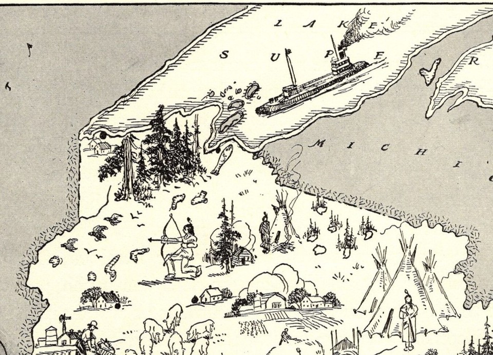 1950s Vintage Wisconsin State Map Animated Wisconsin Picture Map Decor ...