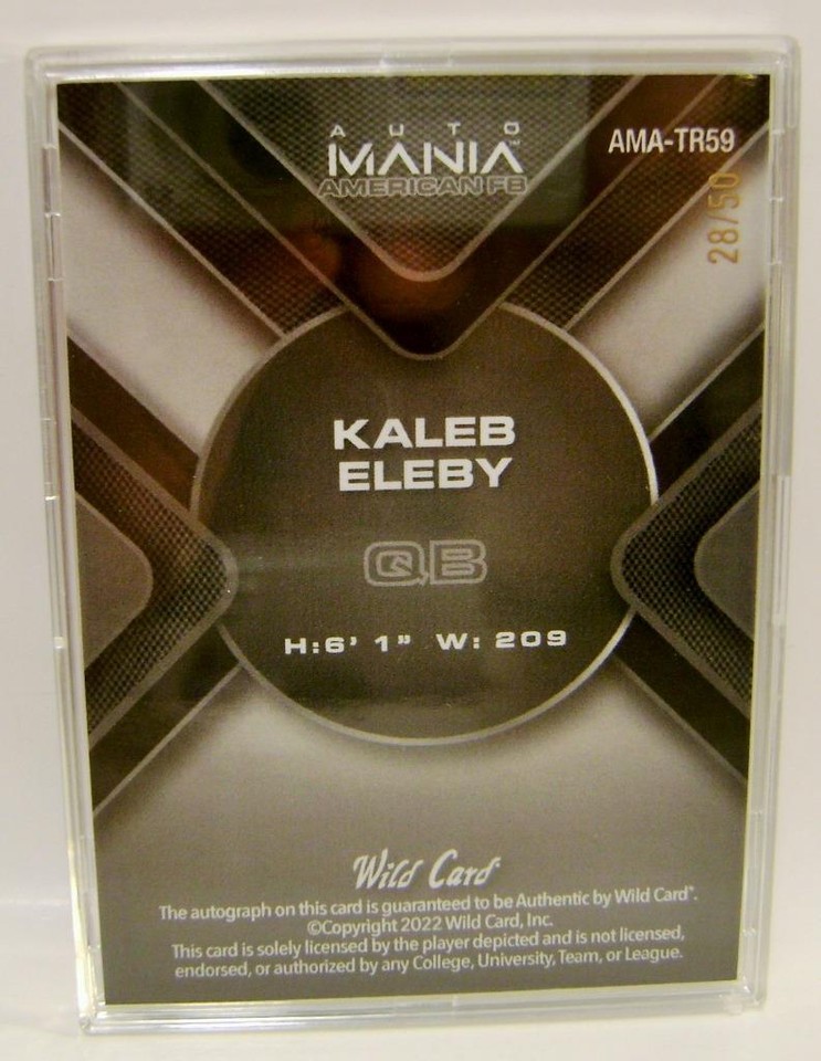 KALEB ELEBY #28 /50 AUTO FOOTBALL WILD CARD AUTO MANIA AMERICAN 2022 | eBay