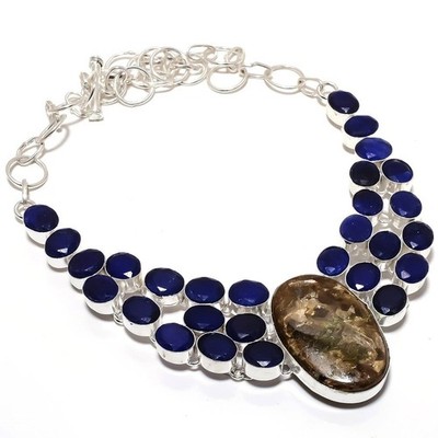 Bronzite Jasper, Sapphire Gemstone 925 Sterling Silver Jewelry Necklace ...