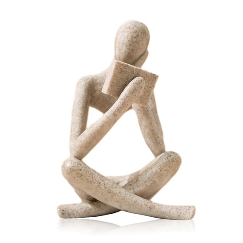 Bookshelf Decor Reading Statue - Abstract Art Thinker Sculpture Bookend ...