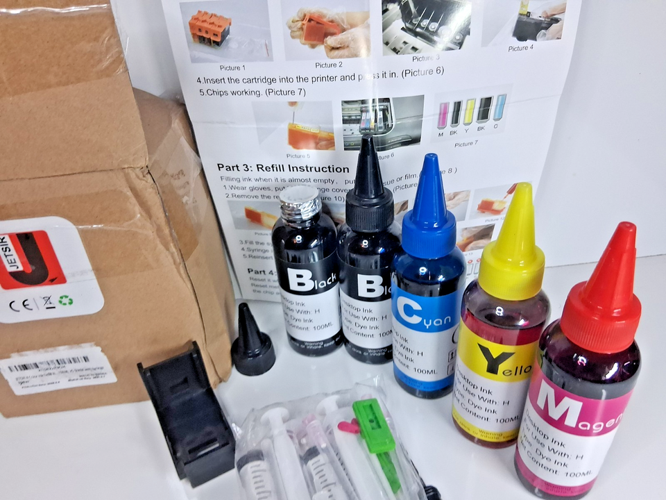 4-Color Bulk Ink Refill Kit for HP Inkjet Printer Cartridges 500ML | eBay