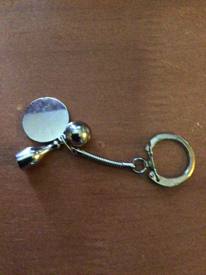 Vintage KEY RING CHAIN SOLID BOWLING PIN & BALL STAINLESS STEEL SILVER ...