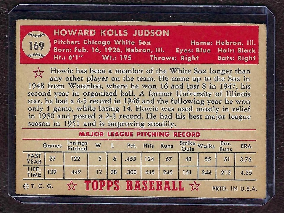 1952 Topps Baseball #169 Howie Judson, Chicago White Sox, VG-EX! | eBay