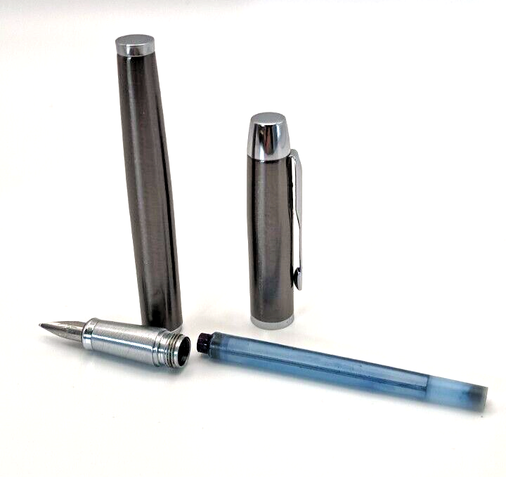 PARKER IM GUN BRUSHED METAL CT FOUNTAIN PEN CHROME TRIMS (blue ink) v/g ...