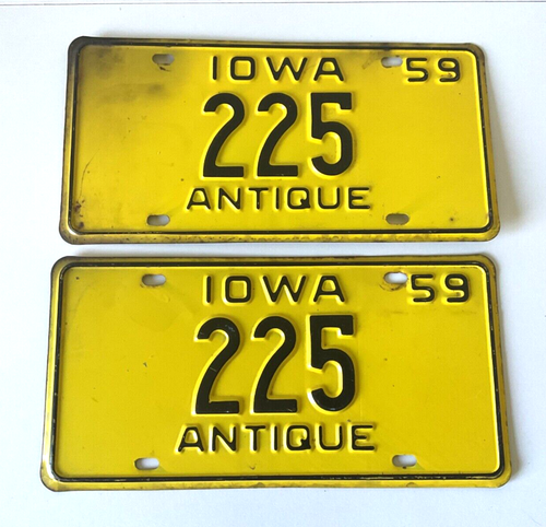 Rare 1959 IOWA #225 Low Digit ANTIQUE License Plate Plates PAIR ALL ...