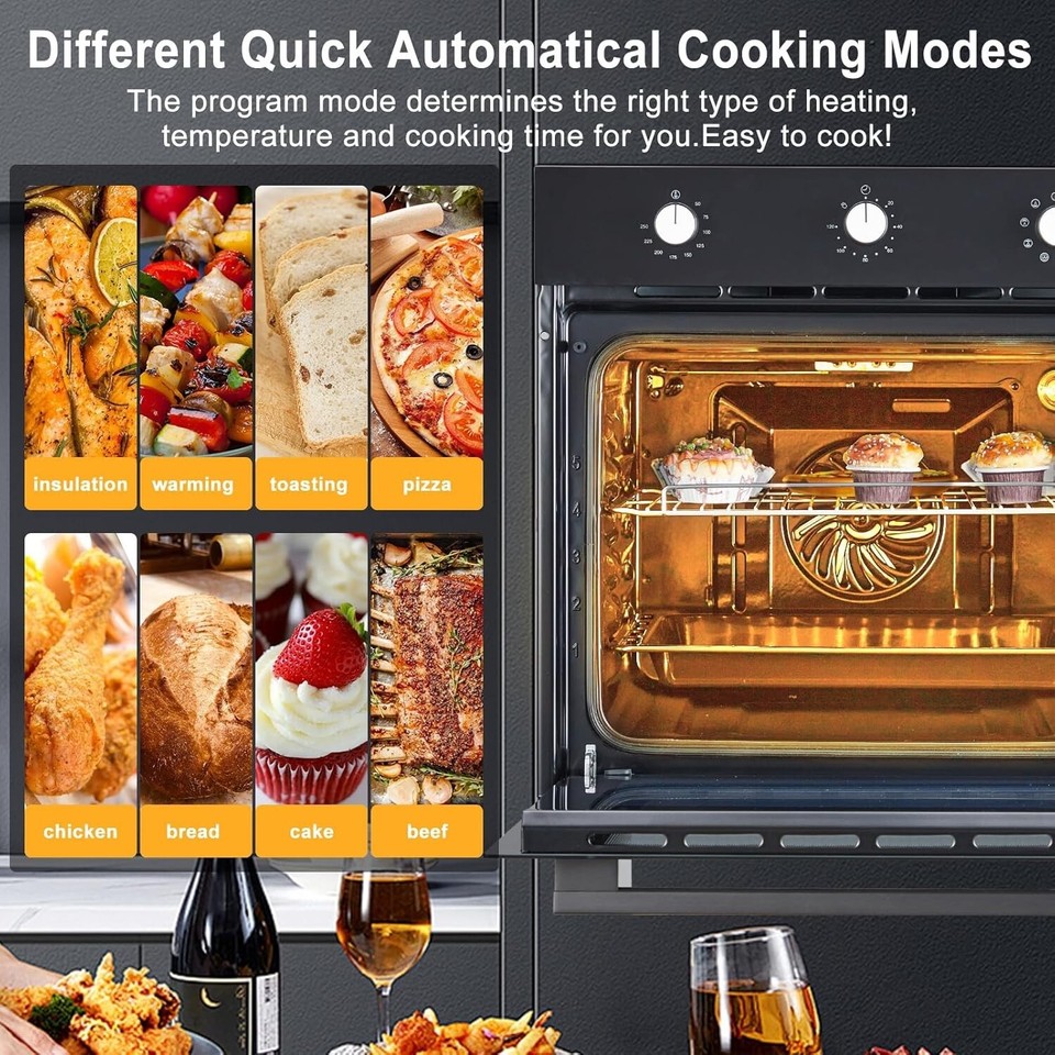 Single Wall Oven 24" Built-in Electric Ovens 70L Capacity Touch Control ...