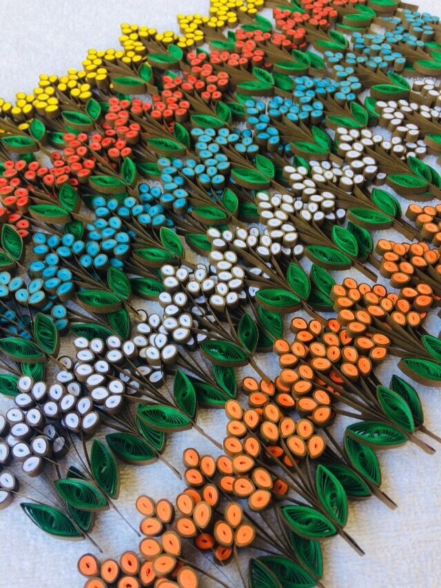 Paper Quilling Flower Bud leaves Branch for cards, wall deco 25lot | eBay