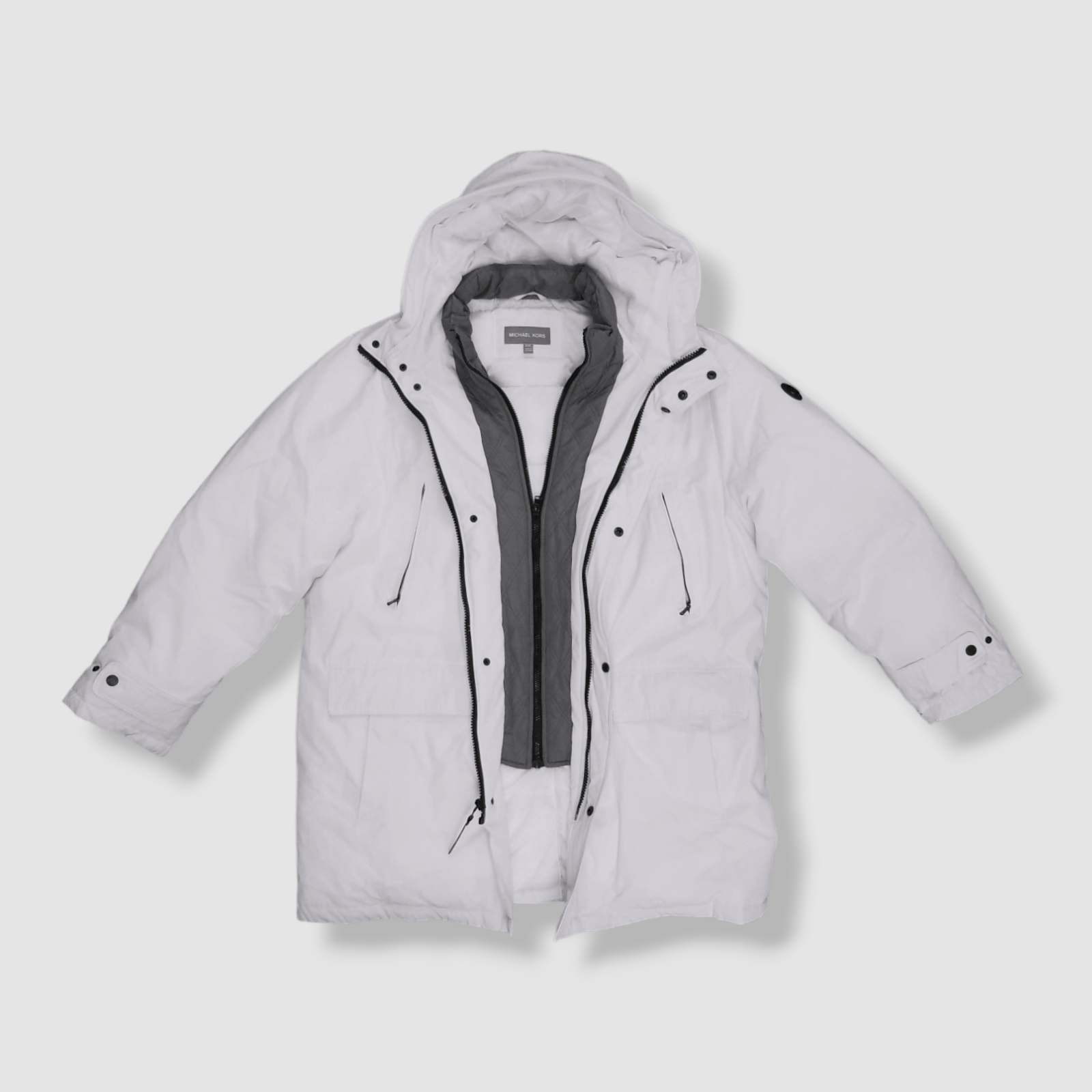 $395 Michael Kors Men's White Hooded Bib Snorkel Parka Coat Jacket Size ...