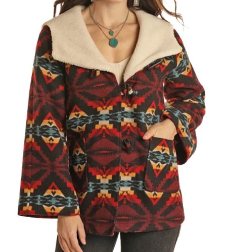 NWT POWDER RIVER WOMEN'S AZTEC WOOL CAPE COAT Black Size XL | eBay
