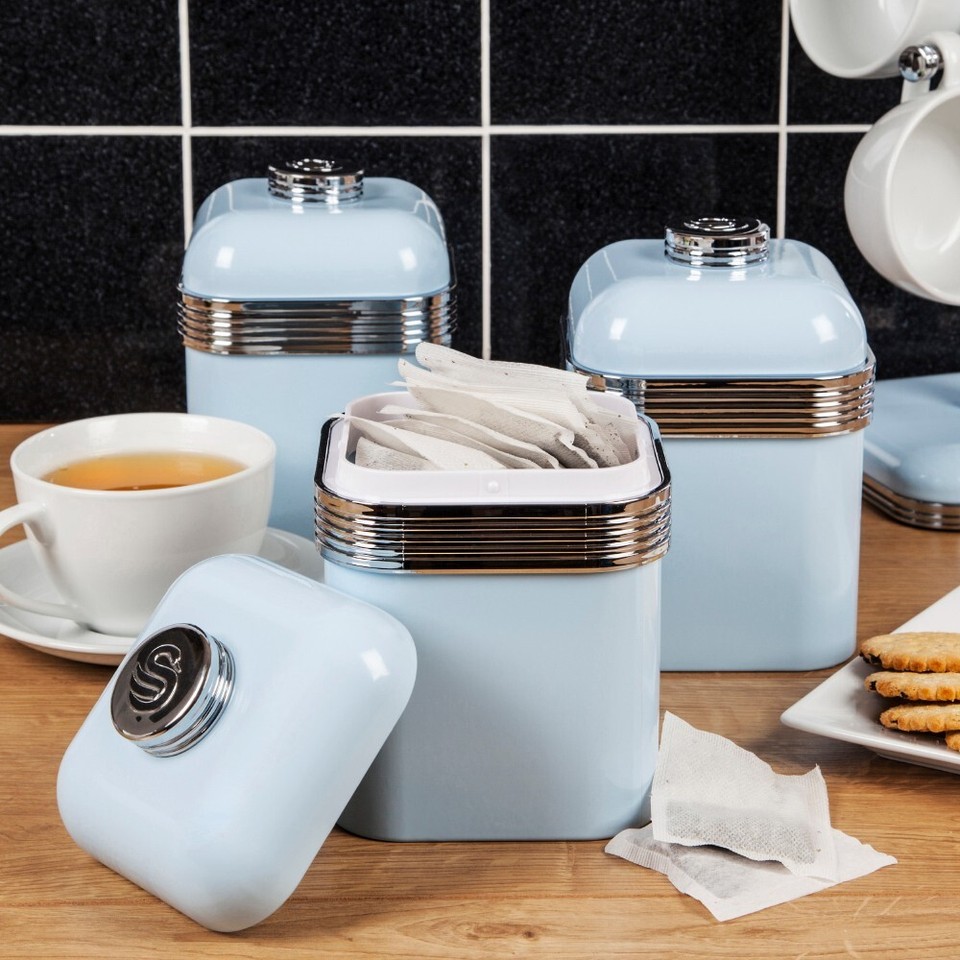 Swan Retro Blue Tea, Coffee & Sugar Matching Set of 3 Kitchen Storage ...