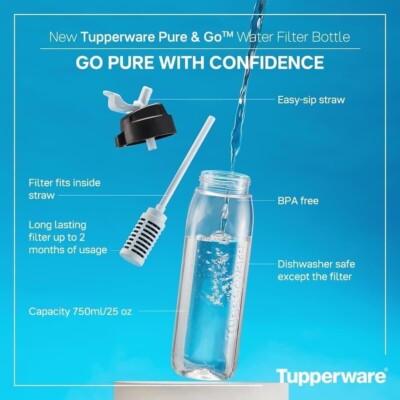 New Tupperware PURE N GO 750ml DRINK BOTTLE /WATER FILTER | eBay Australia