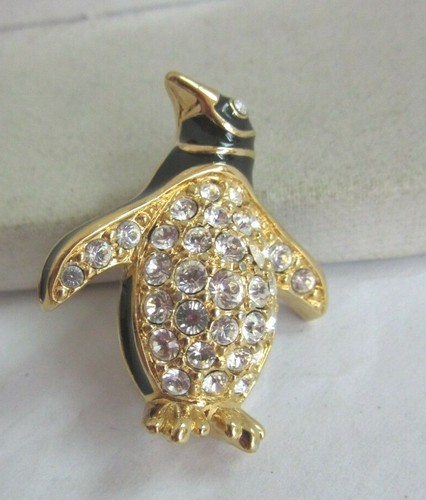 Swarovski brand black enamel and crystal Penguin small pin | eBay