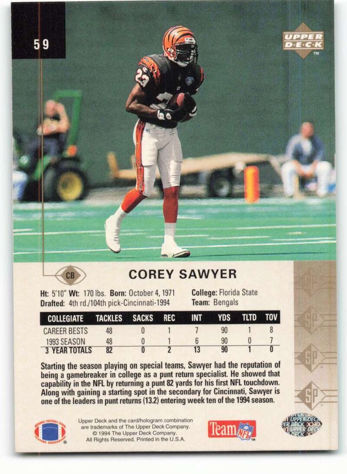1994 Upper Deck SP #59 Corey Sawyer NM-MT Bengals | eBay